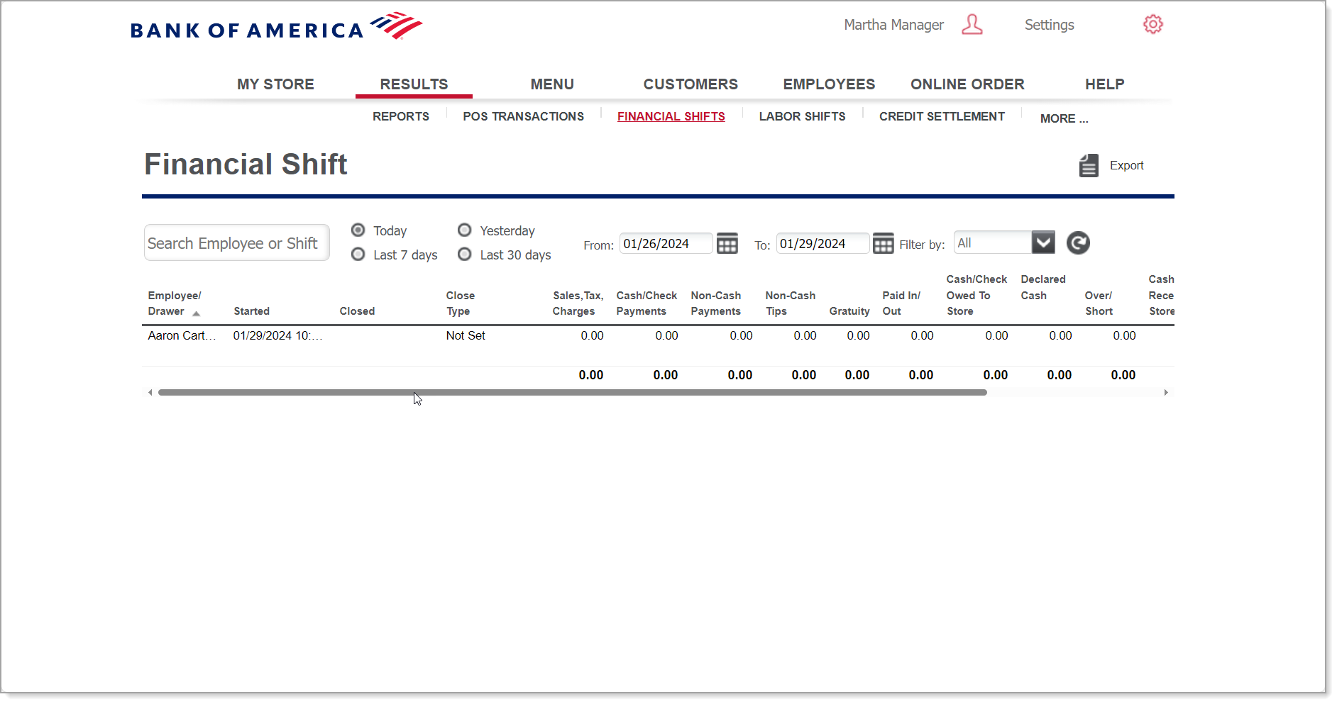 Back Office Financial Shifts Report in Restaurant Solution - Merchant Help